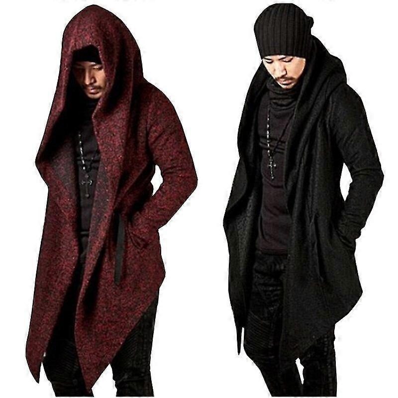 Steampunk Men Gothic Male Hooded Irregular Red Black Trench Vintage ...
