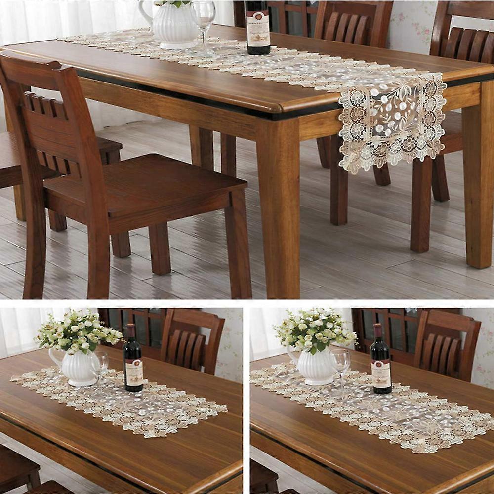 Floral Pattern Embroidered Lace Table Runner Rectangular Polyester ...