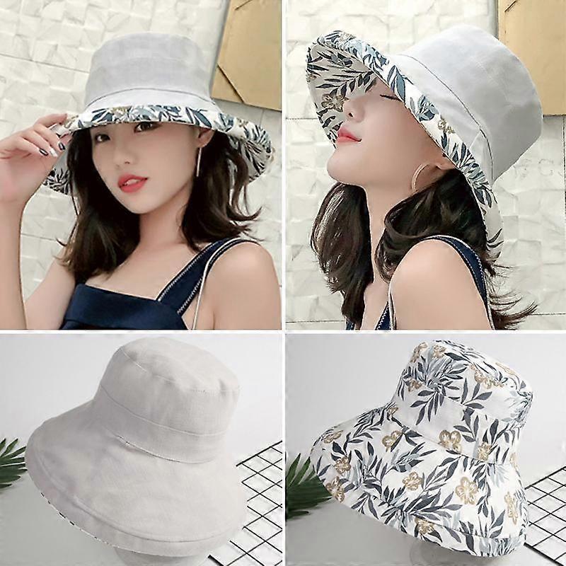 Wide Brim Cotton Summer Hat Women Packable Reversible Floral Bucket Hat UV Sun Protection Wide ...