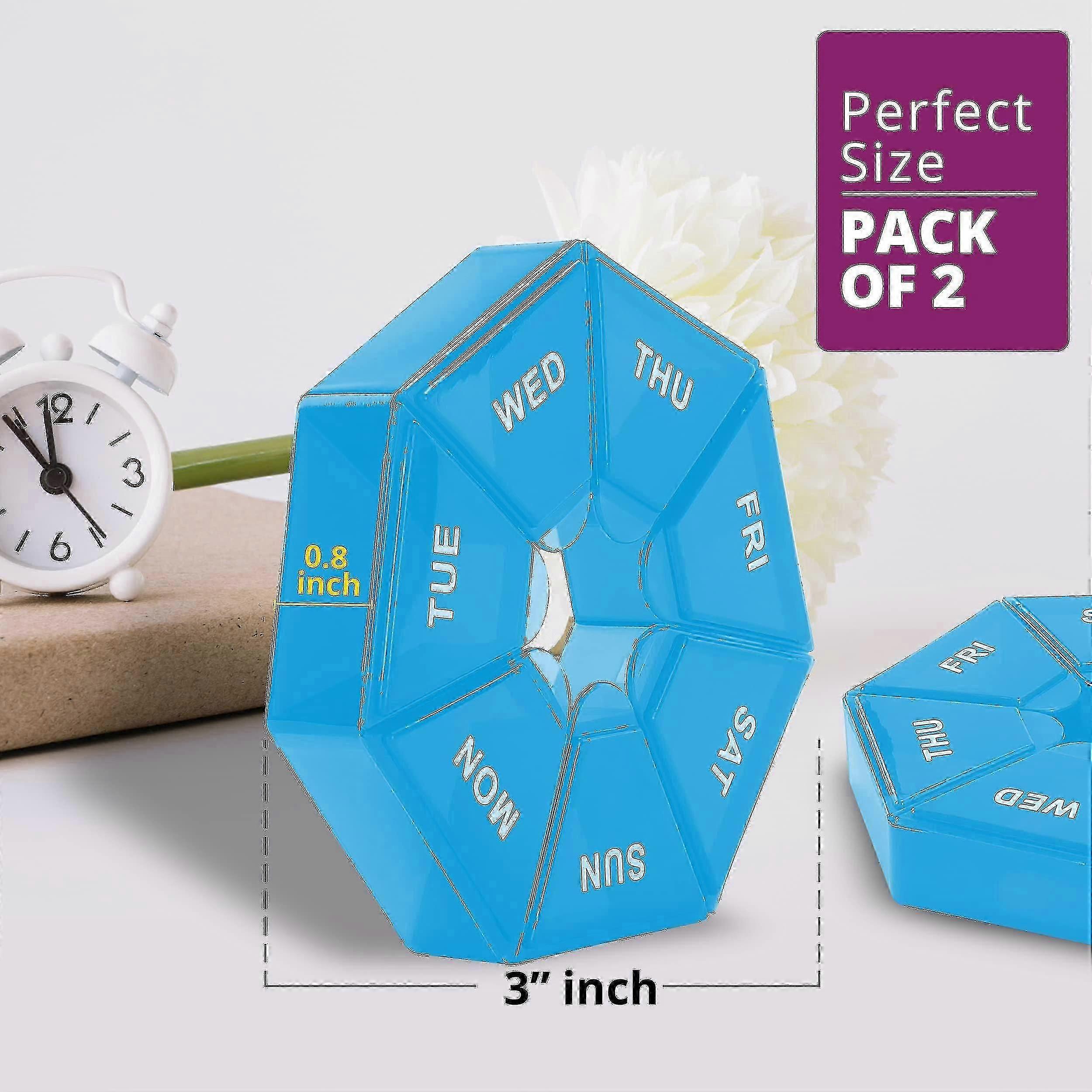 2 Pack Pill Box Portable 7 Day Pill Organiser- Easy Fill Medicine ...
