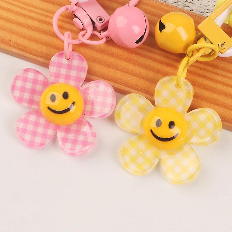 Smiley Face Flower Sunflower Color Lattice Keychain Bell Backpack Key ...