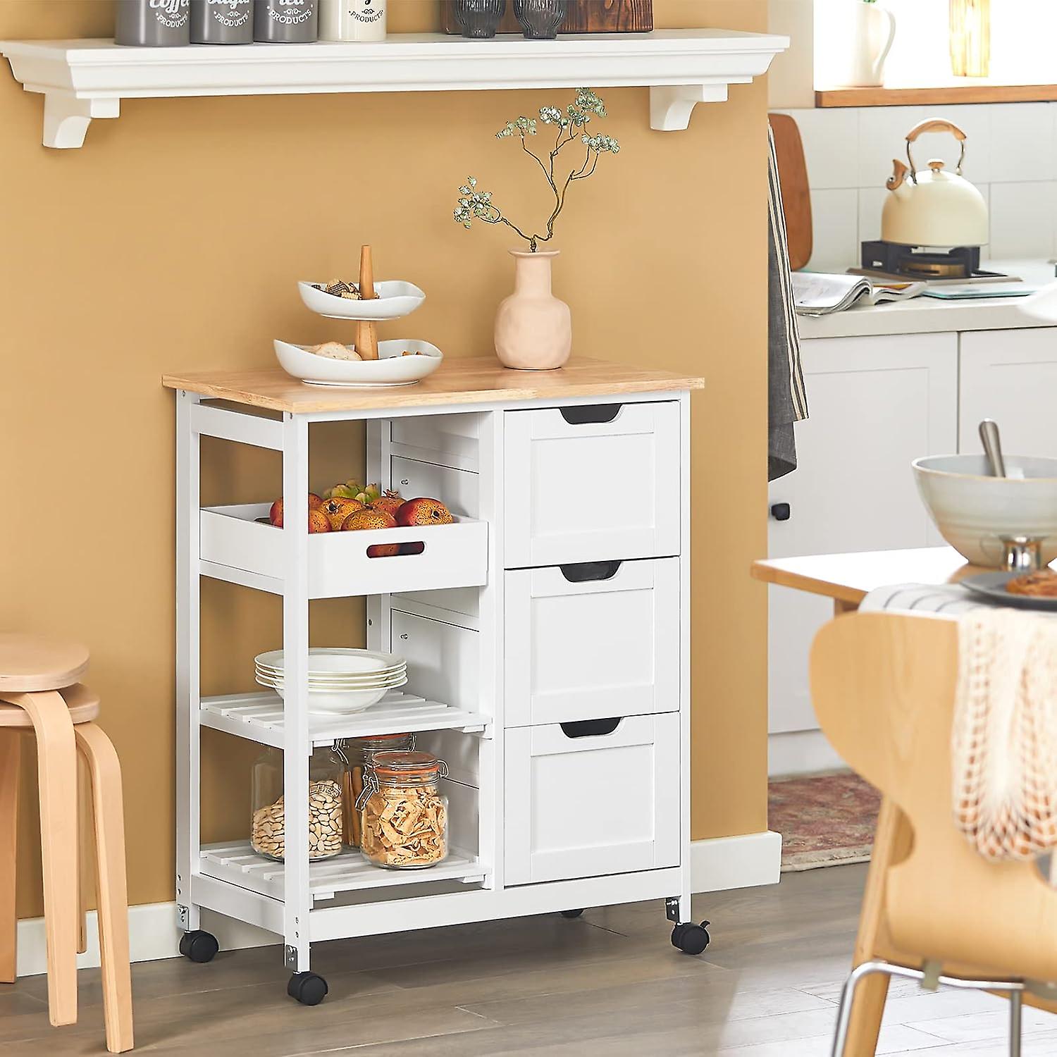 SoBuy Kitchen Storage Trolley Cart Kitchen Island with 3 Drawers,FKW79 ...