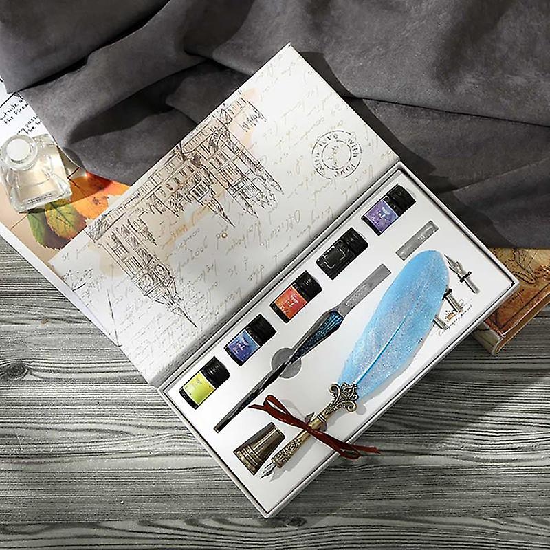 Glass Dip Signature Fountain Pen Faux Crystal Feather Design Writing ...