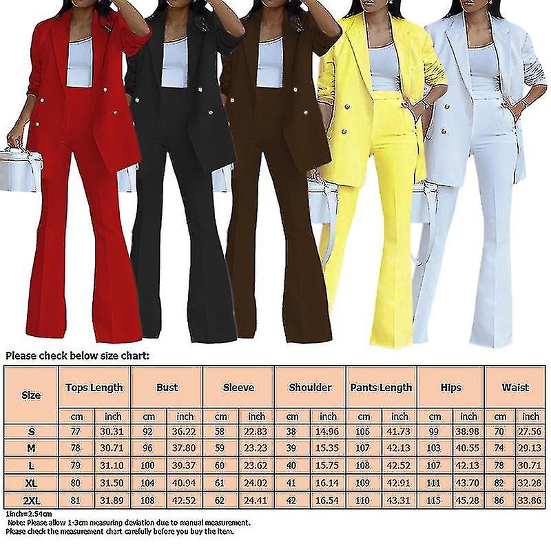 Ladies Double-breasted Suit Set Wide Leg Trousers Cardigan Two Piece ...