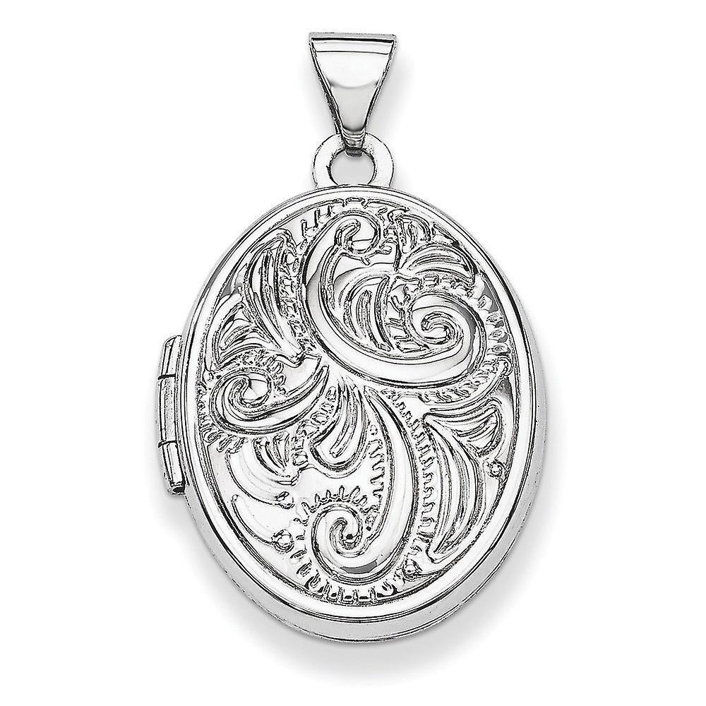 14k White Gold Engravable Polished back Holds 2 photos Domed Oval ...