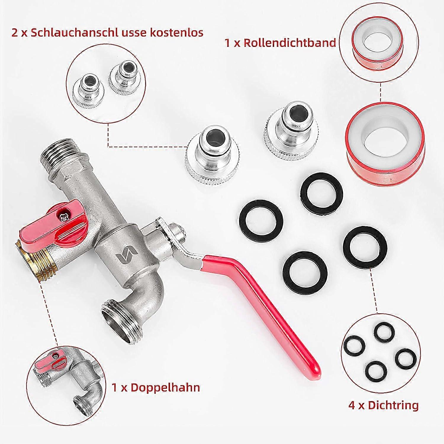 Double garden tap, tap with 2 3/4" outlets - 1/2" inlet, 1 roller ...