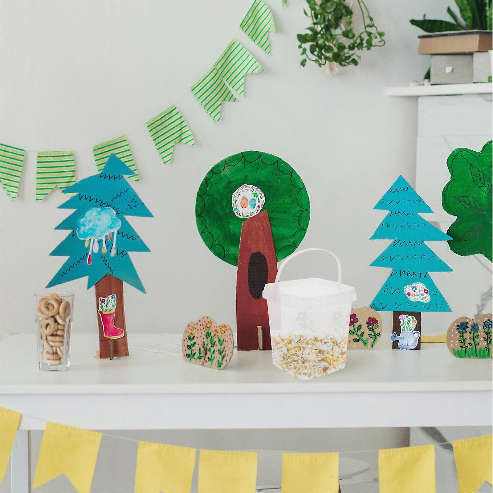 6pcs Square Clear Small Bucket with Lid Ice Cream Bucket Milk Tea ...