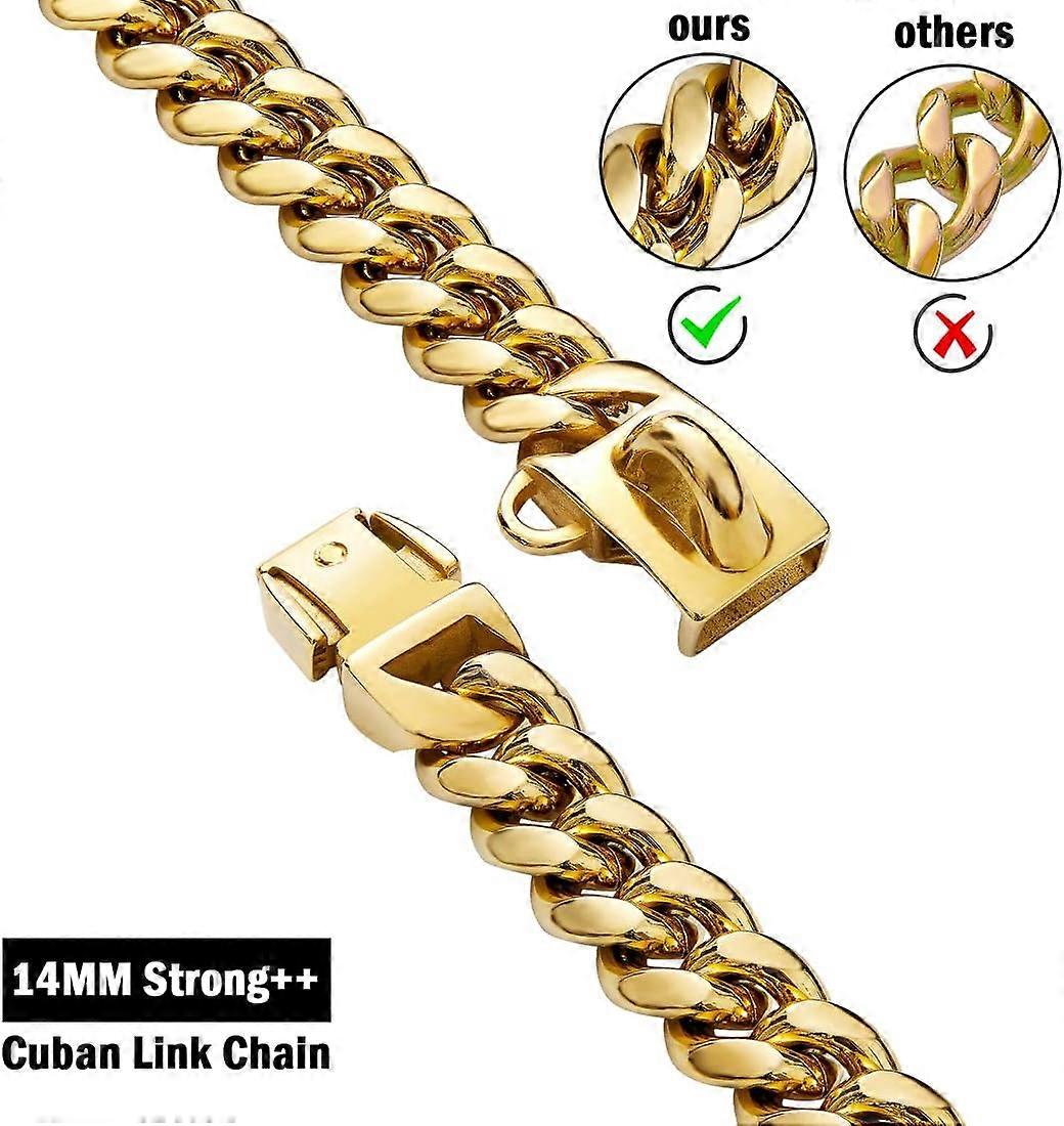 Strong Stainless Steel Gold Dog Collars with Safety Buckle Lock,14MM ...