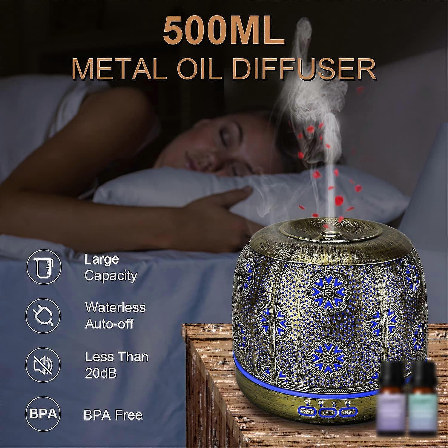 Aromatherapy Diffusers 500ml Metal Essential Oils Humidifiers With 7 ...
