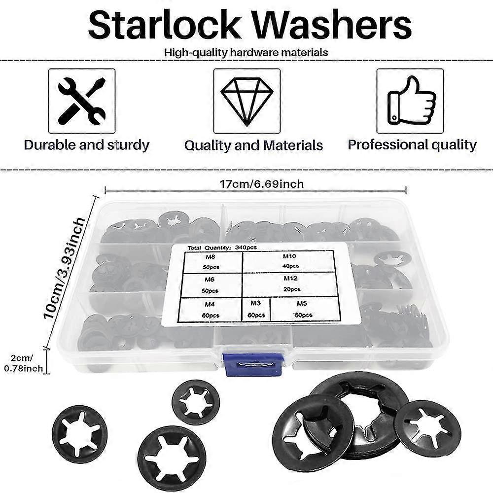 340 Pack M3/m4/m5/m6/m8/m10/m12 Lock Washers With Box Starlock Inner ...