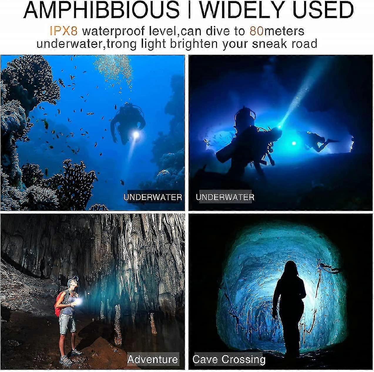 Diving Torch, Scuba Diving Light Rechargeable, Underwater Flashlight ...