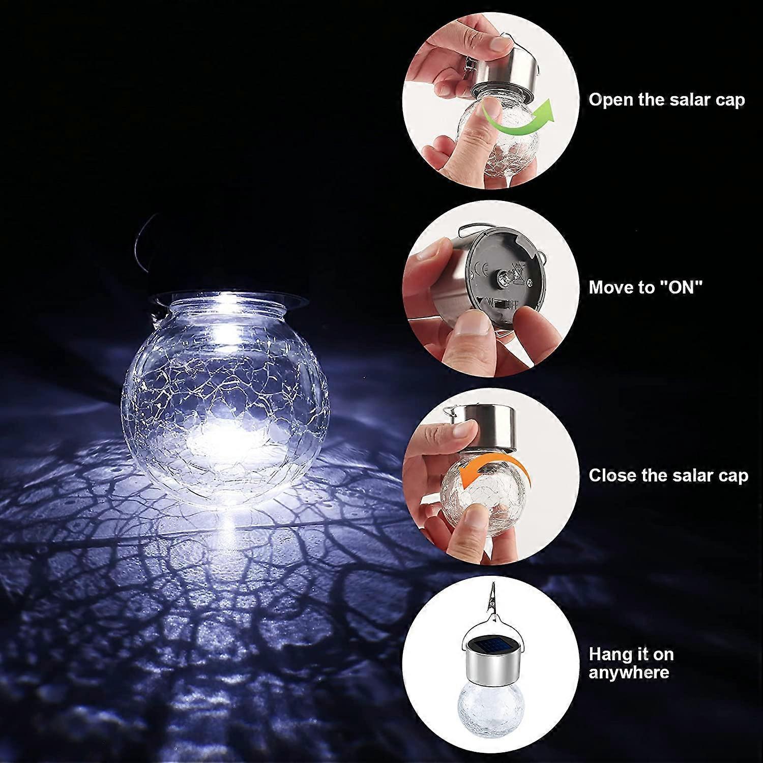 4 Pack Outdoor Solar Hanging Lights, Waterproof Solar Powered Crackled ...