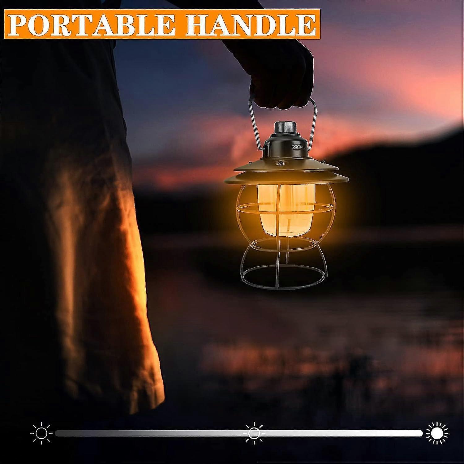 Led Vintage Camping Lantern, Rechargeable Camping Lamp With 3 Light ...