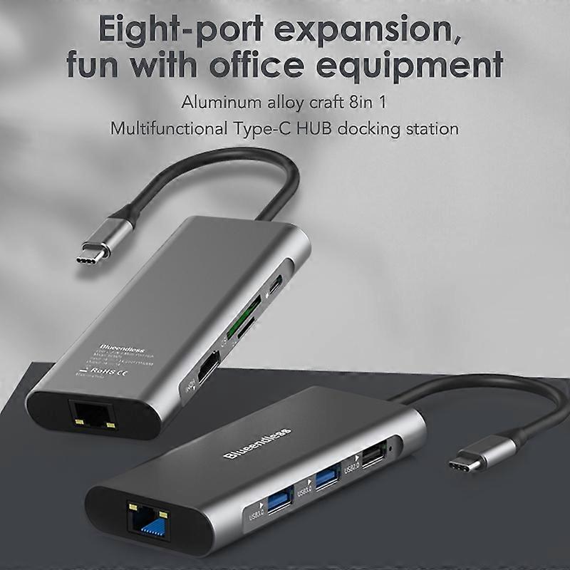 BLUEENDLESS HC801 4K Type-C Hub 8-in-1 Multiport PC Laptop USB 3.0 ...
