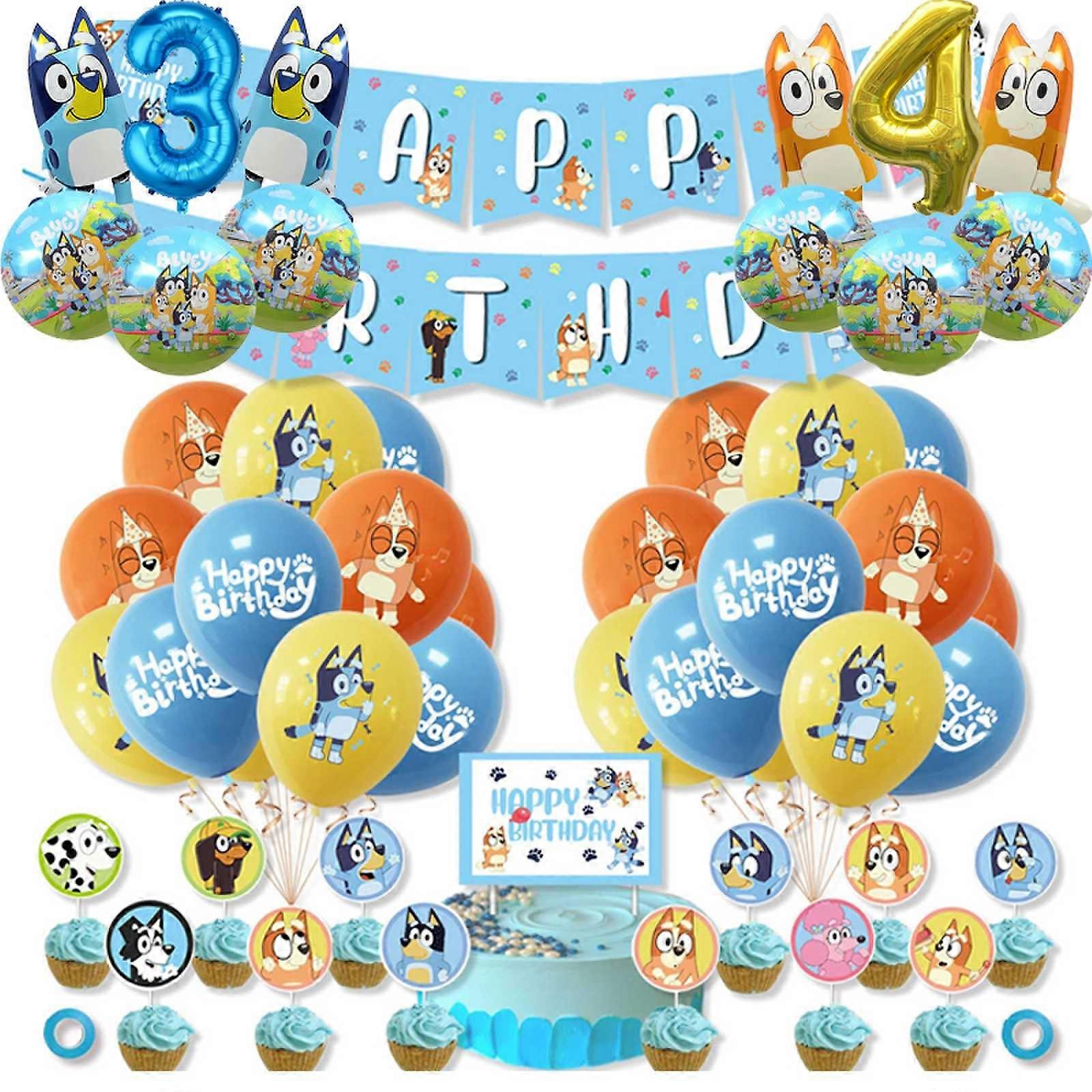Bluey Christmas Birthday Party dinnerware Disposable Banner Cake Topper ...