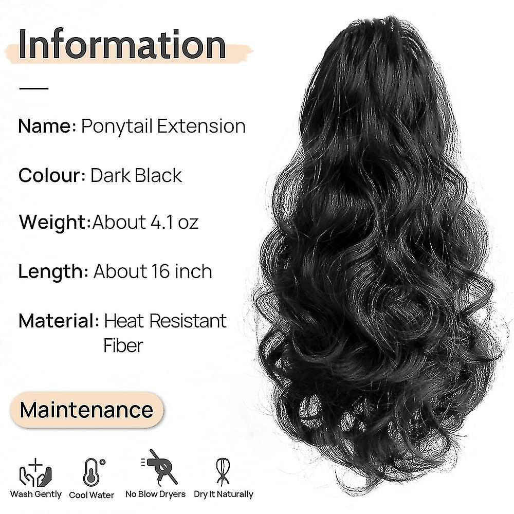 Ponytail Extension, Black Hair Extensions Ponytail Claw 16"wavy Fake ...