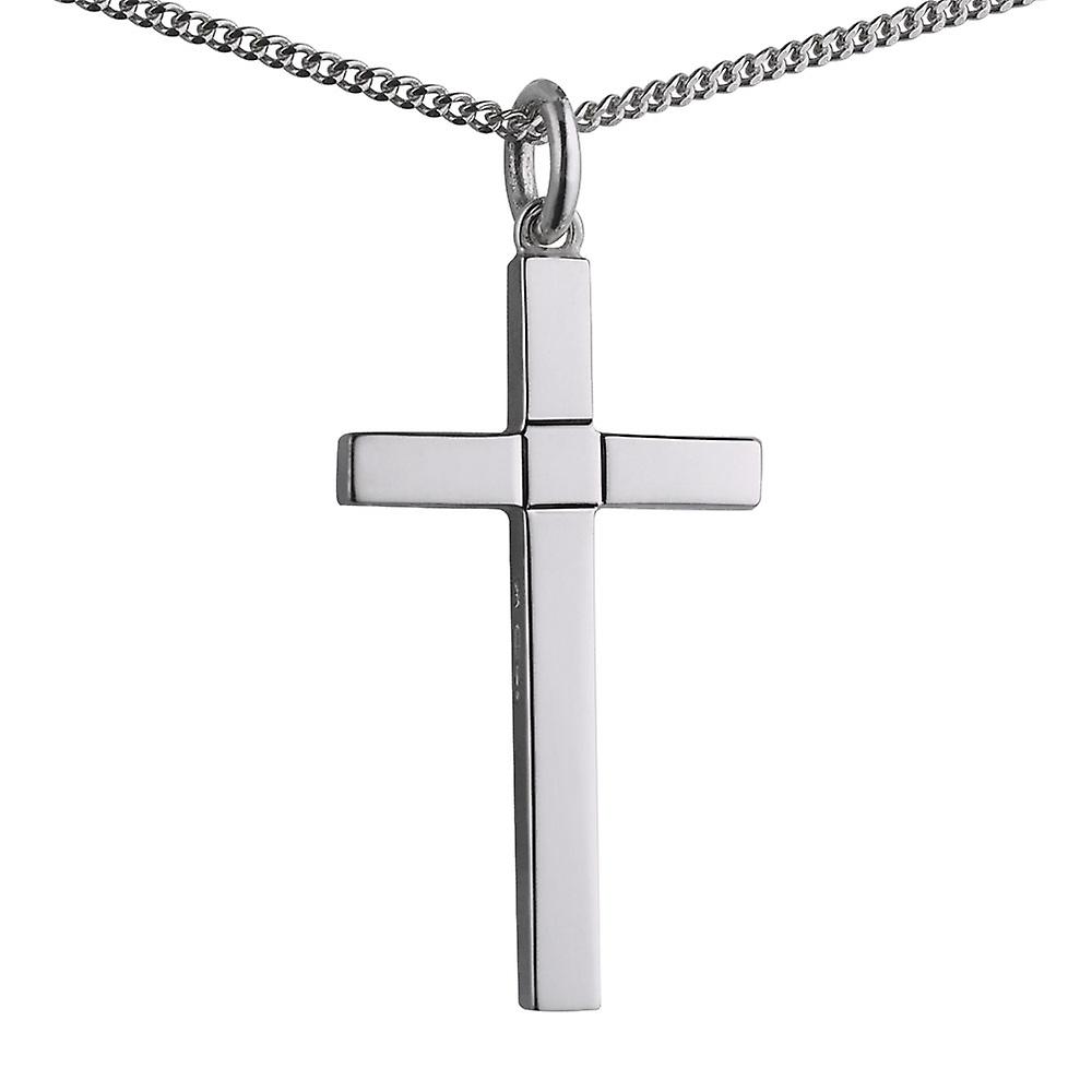 Silver 40x24mm engine turned centre square solid block Cross with a 1 ...