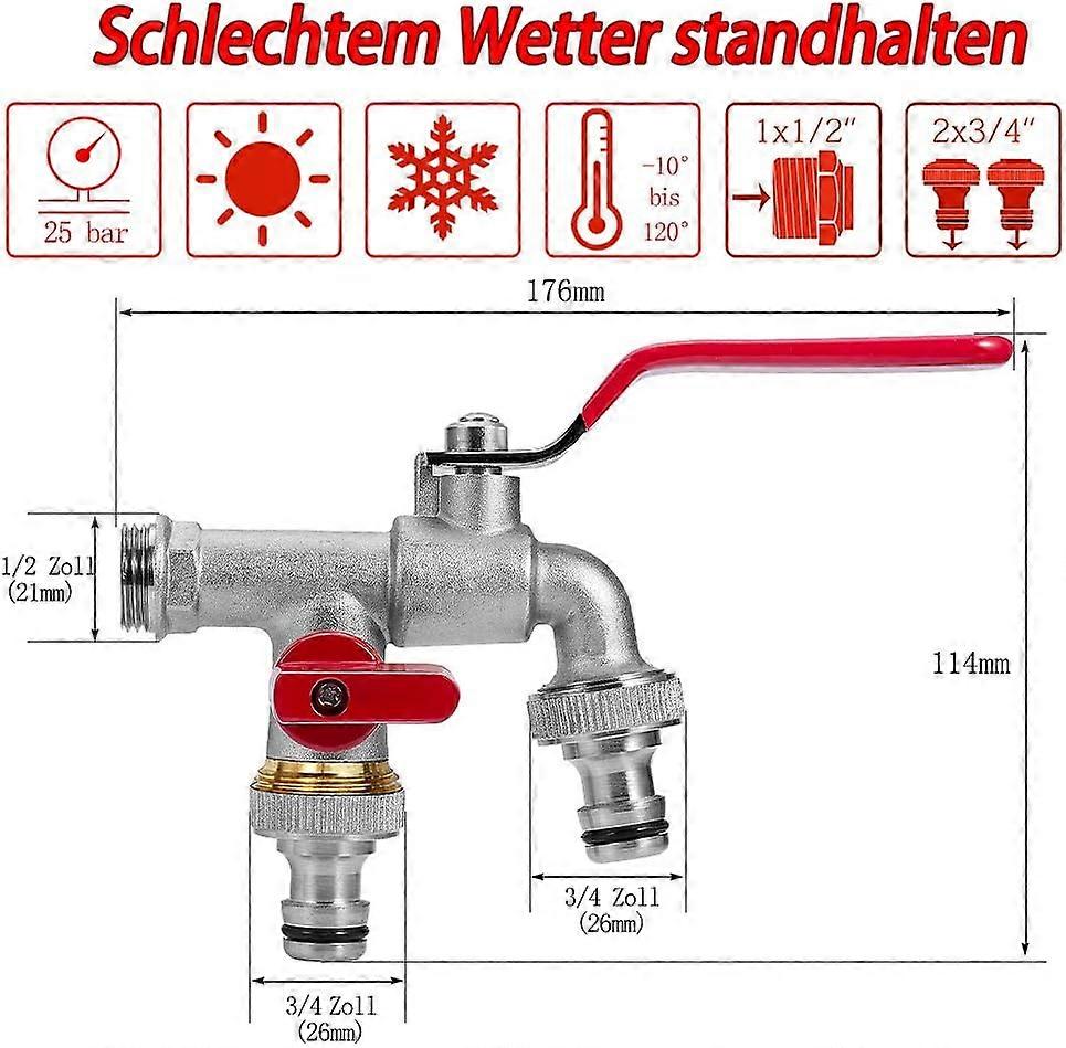 Double garden tap, tap with 2 3/4" outlets - 1/2" inlet, 1 roller ...