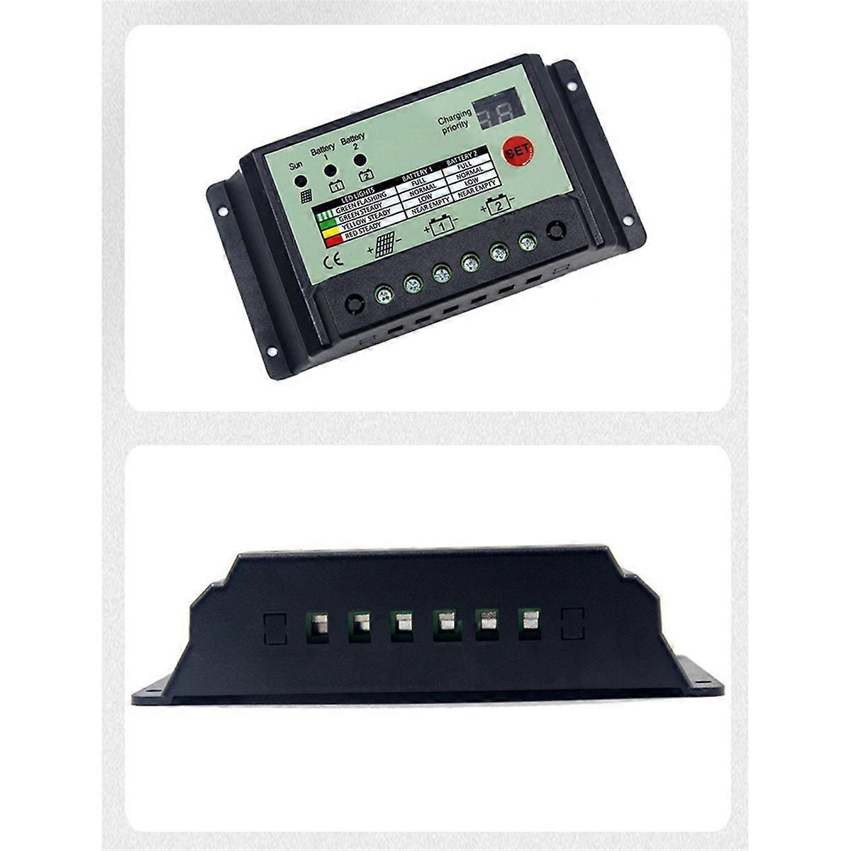 Dual Battery Solar Charge Controller PWM 12V 24V System Batteries Power ...