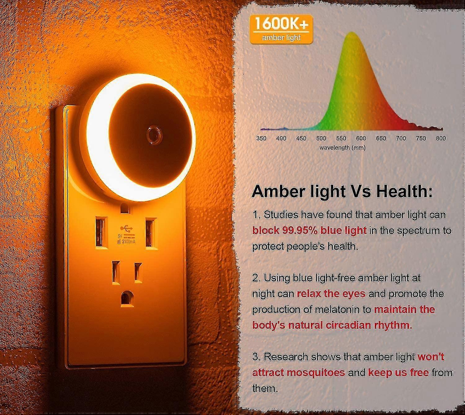Amber Night Light, Plug-in Led Nightlight, Dusk To Dawn Sensor, Energy ...