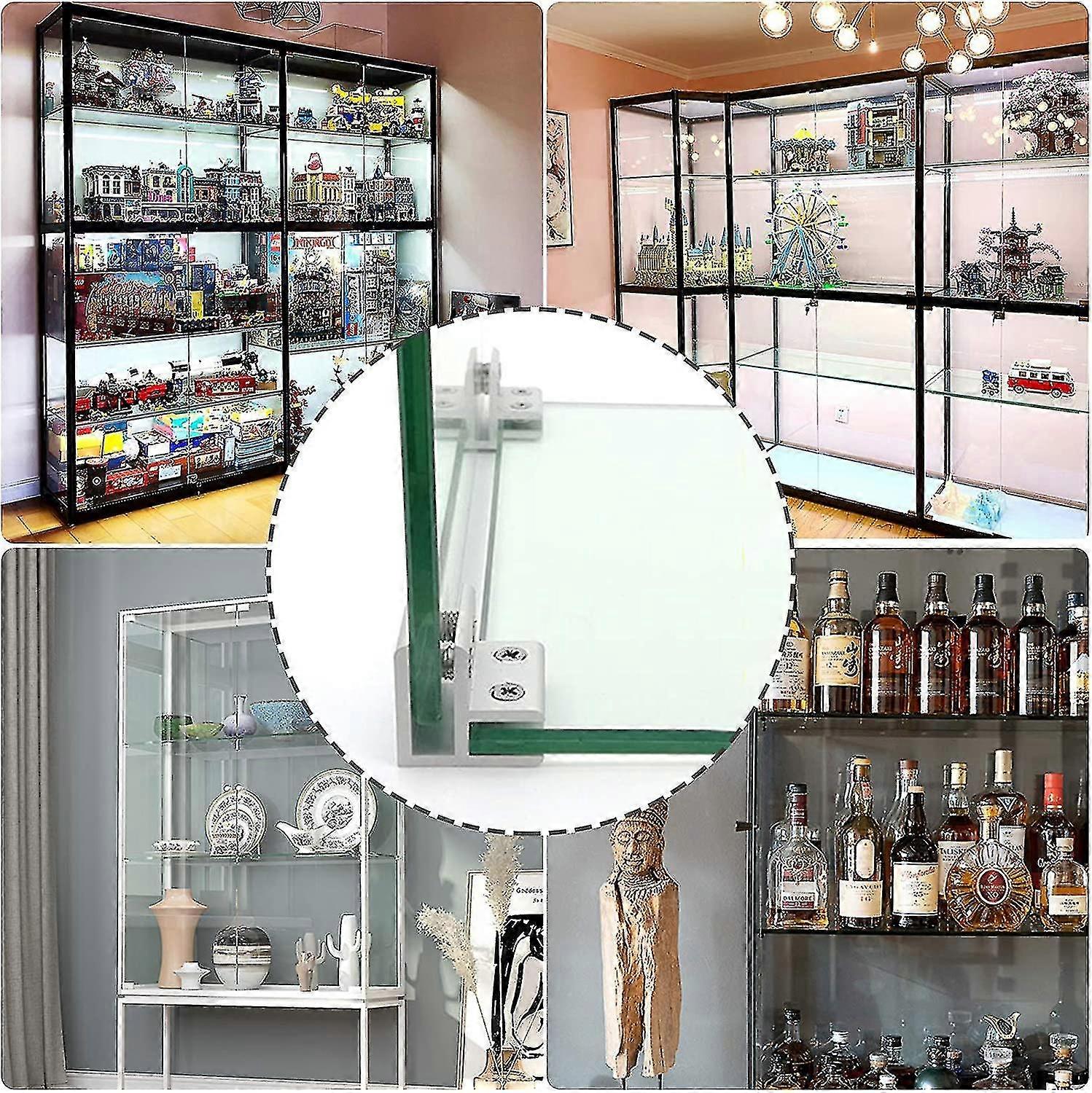 Set Of 4 Adjustable Glass Clamp Brackets Silver 90 Degree Aluminum ...