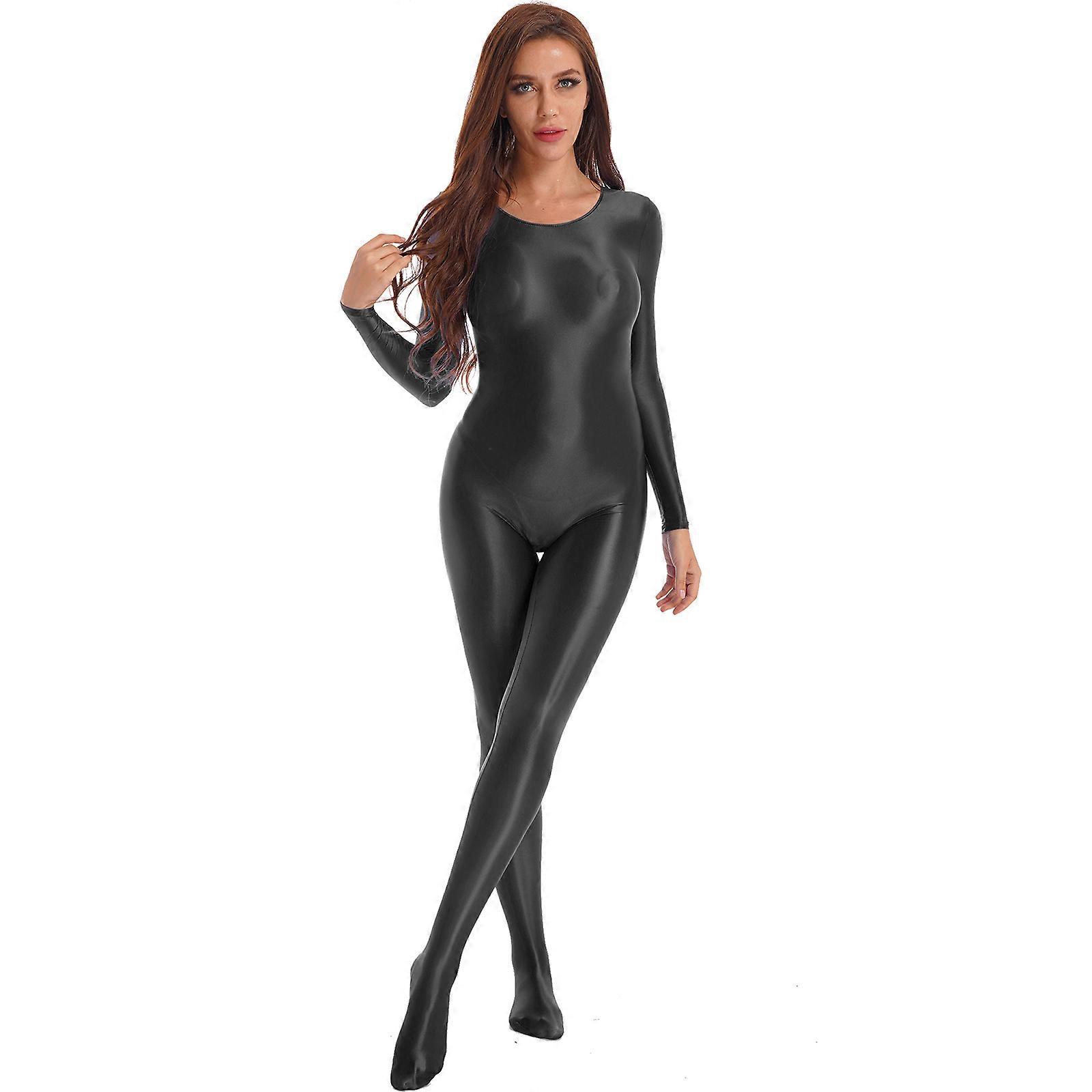 9 Colors Sexy Women Glossy Swimsuit Swimwear Long Sleeve Teddies ...