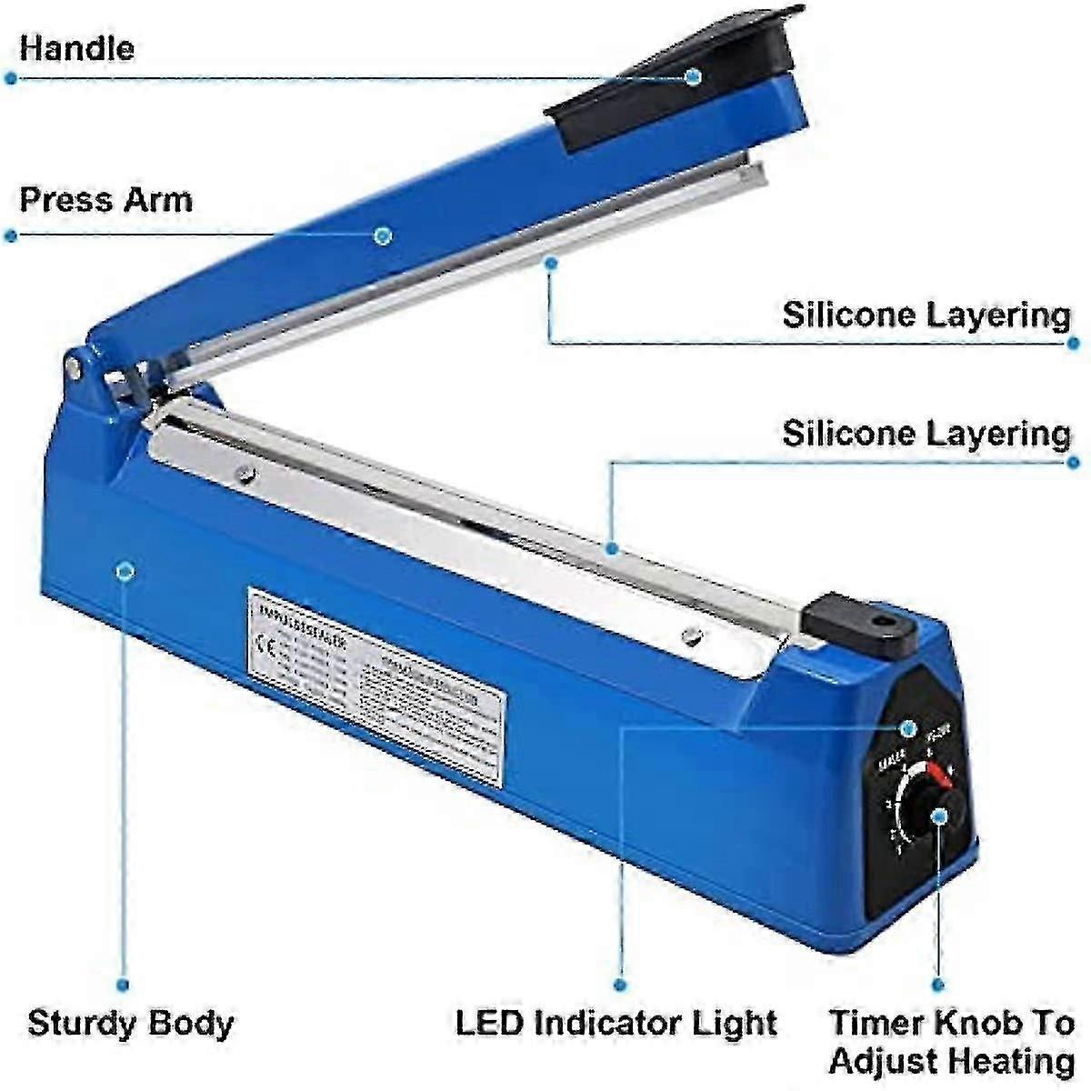 400mm 16 Manual Impulse Heat Sealer Portable Food Film Sealing Machine ...