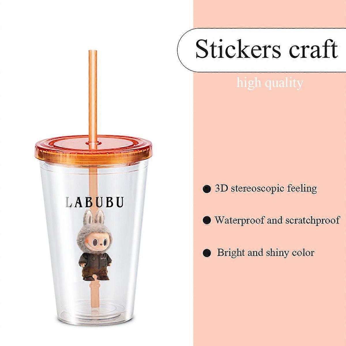 LABUBU Double-Layer Plastic Tumbler Cup with Straw Cartoon Design ...