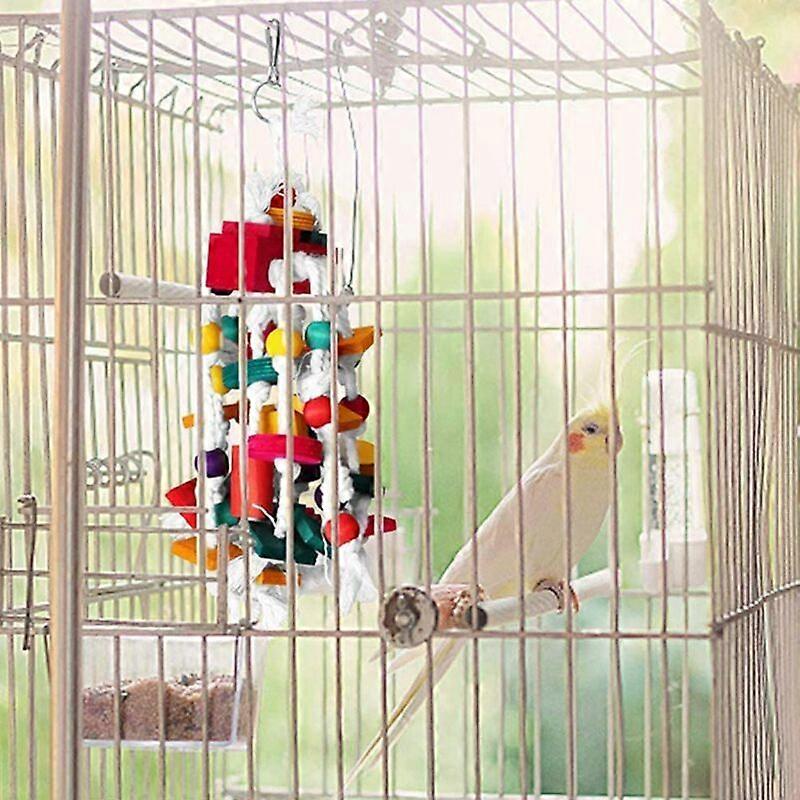 Wooden Parrot Chew Toy with Bite Rope - Random Color | Fruugo UK