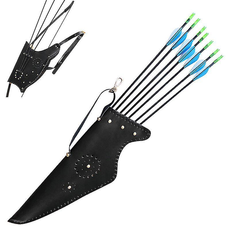 Leather Archery Quiver Arrow Holder Shoulder Back With Large Pouch ...