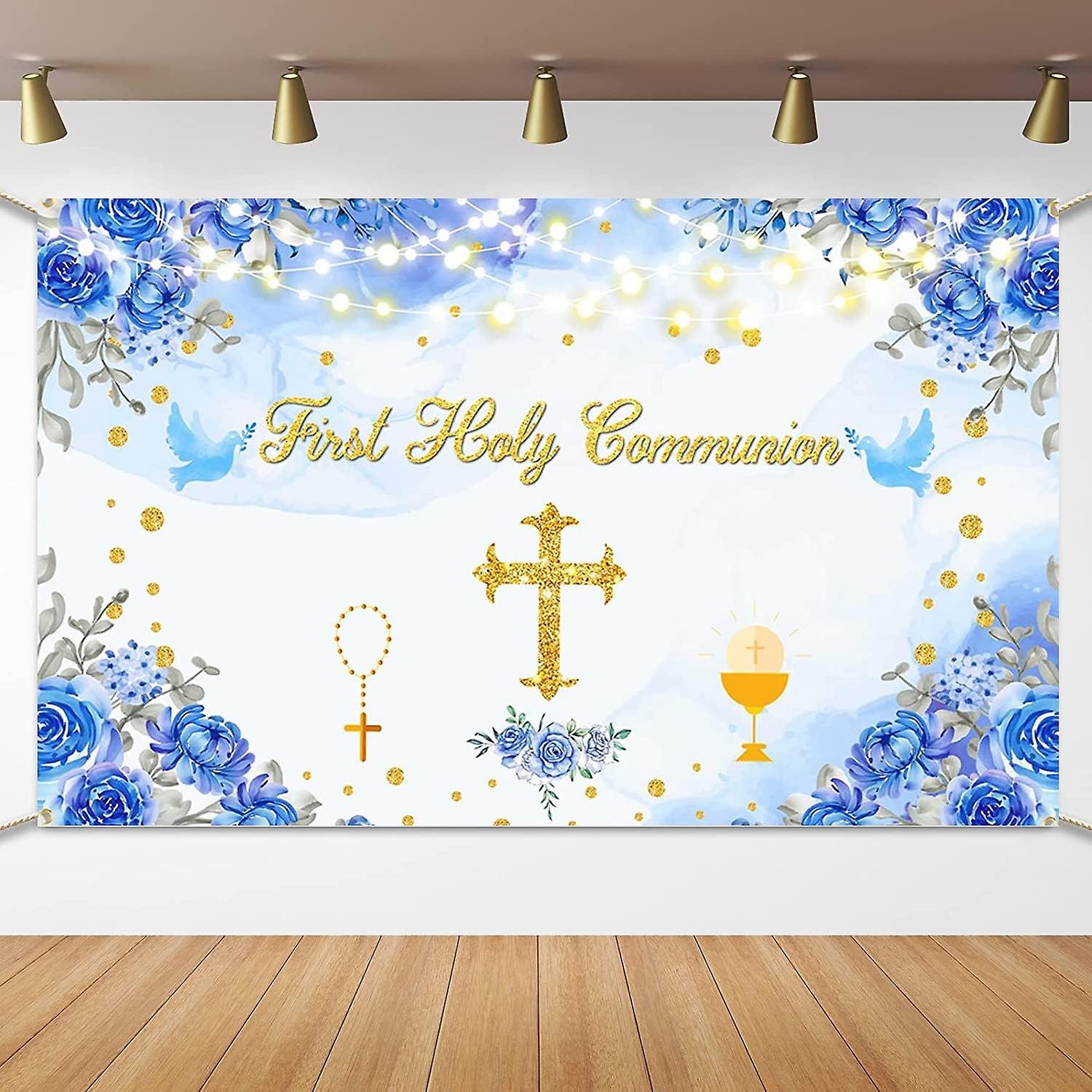 First Holy Communion Backdrop Banner Christening Baptism God Bless ...
