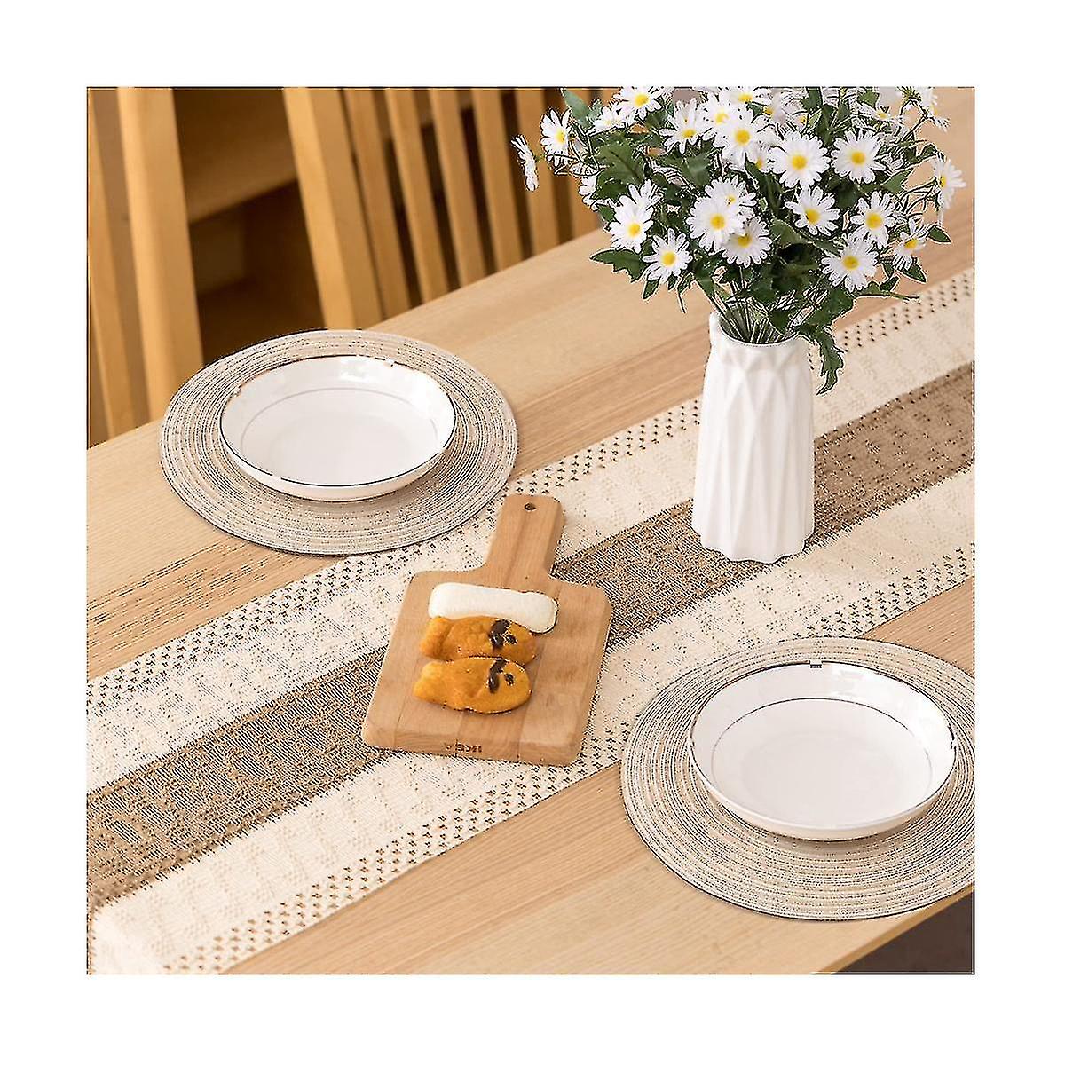 Table Runners And Round Braided Placemats Set Splicing Cotton Boho ...