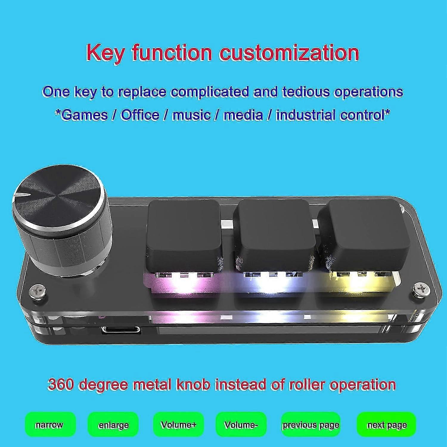 Small 3 Keys Keypad Mechanical Gaming Keyboard, Custom Knob Keyboard Copy Paste Programming Mini ...