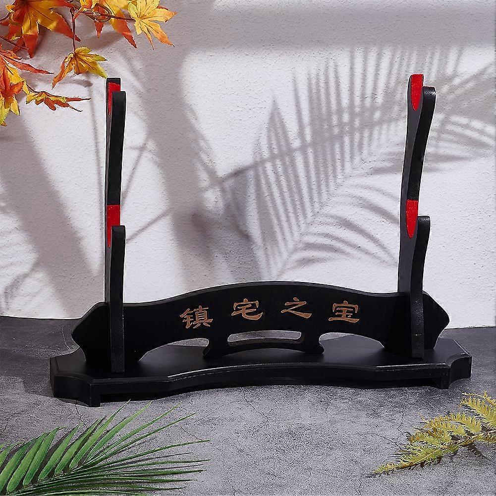 2-Tier Sword Katana Holder with Red Edge Wood Sword Katana Stand Wooden ...