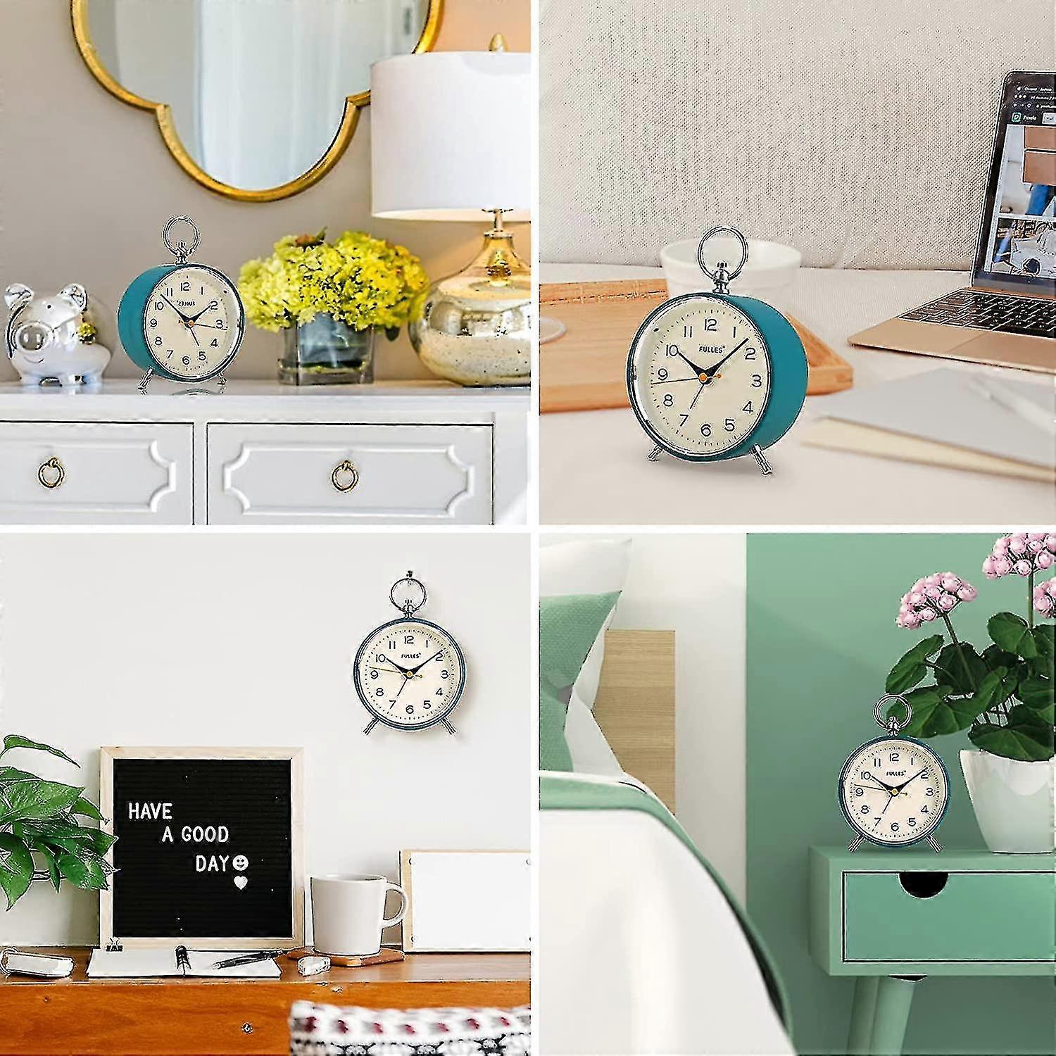 Analog Alarm Clock Non Ticking With Night Light Snooze Function Round ...