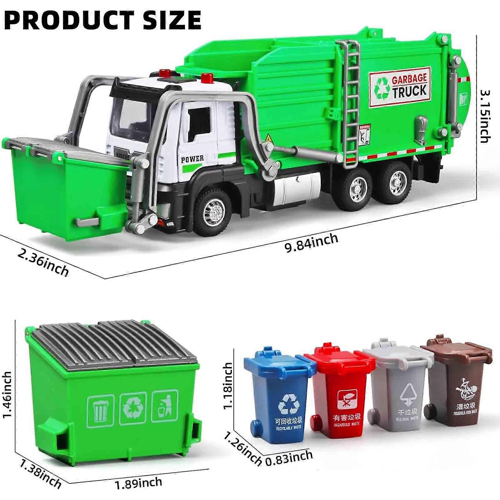 Garbage Truck Metal Diecast Cab,Pull Back Garbage Truck Toy with Light ...