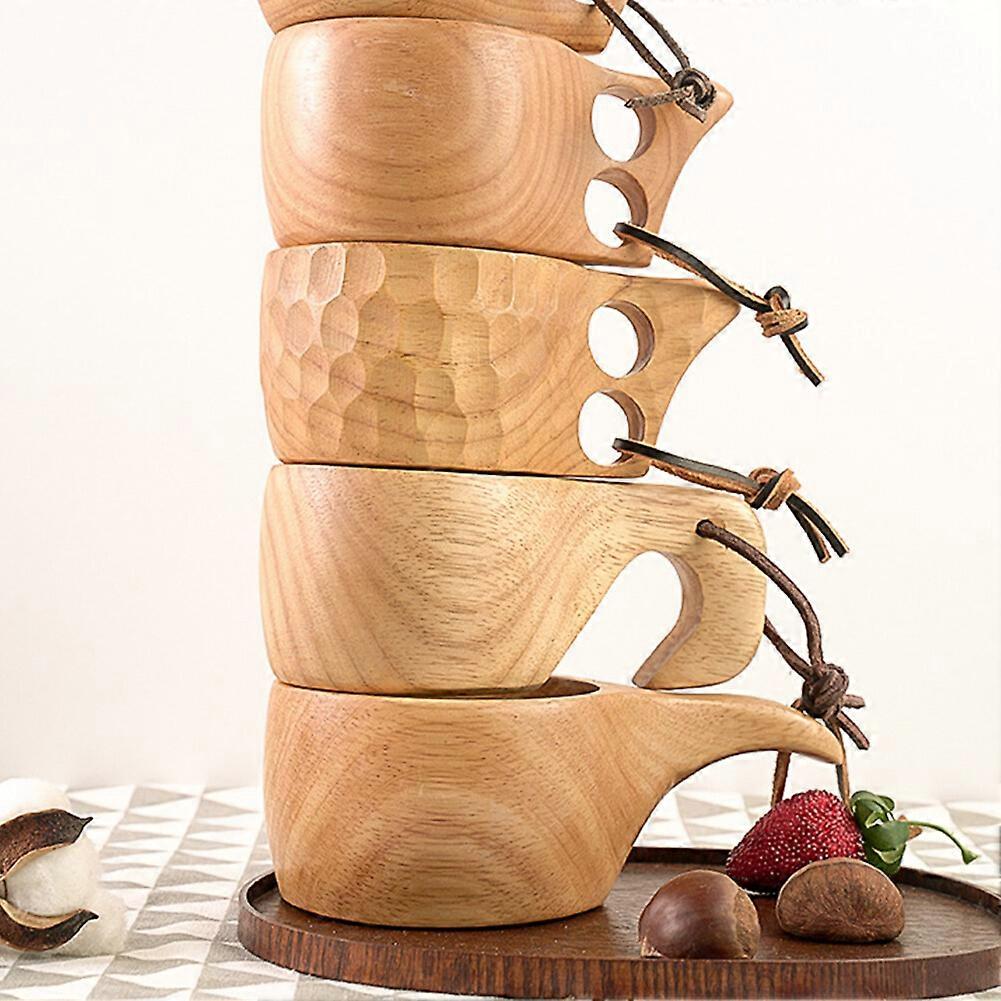 Portable Wood Handle Coffee Mug with Leather Rope and Two Holes for ...
