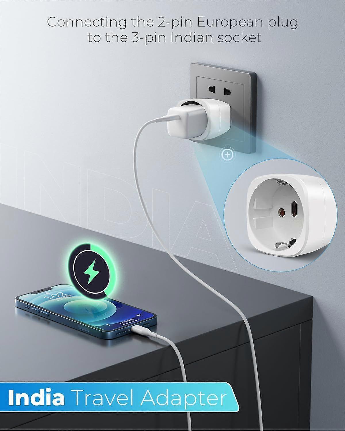 2 Pieces India Plug Adapter, Travel Adapter Accessories, EU to Type D ...