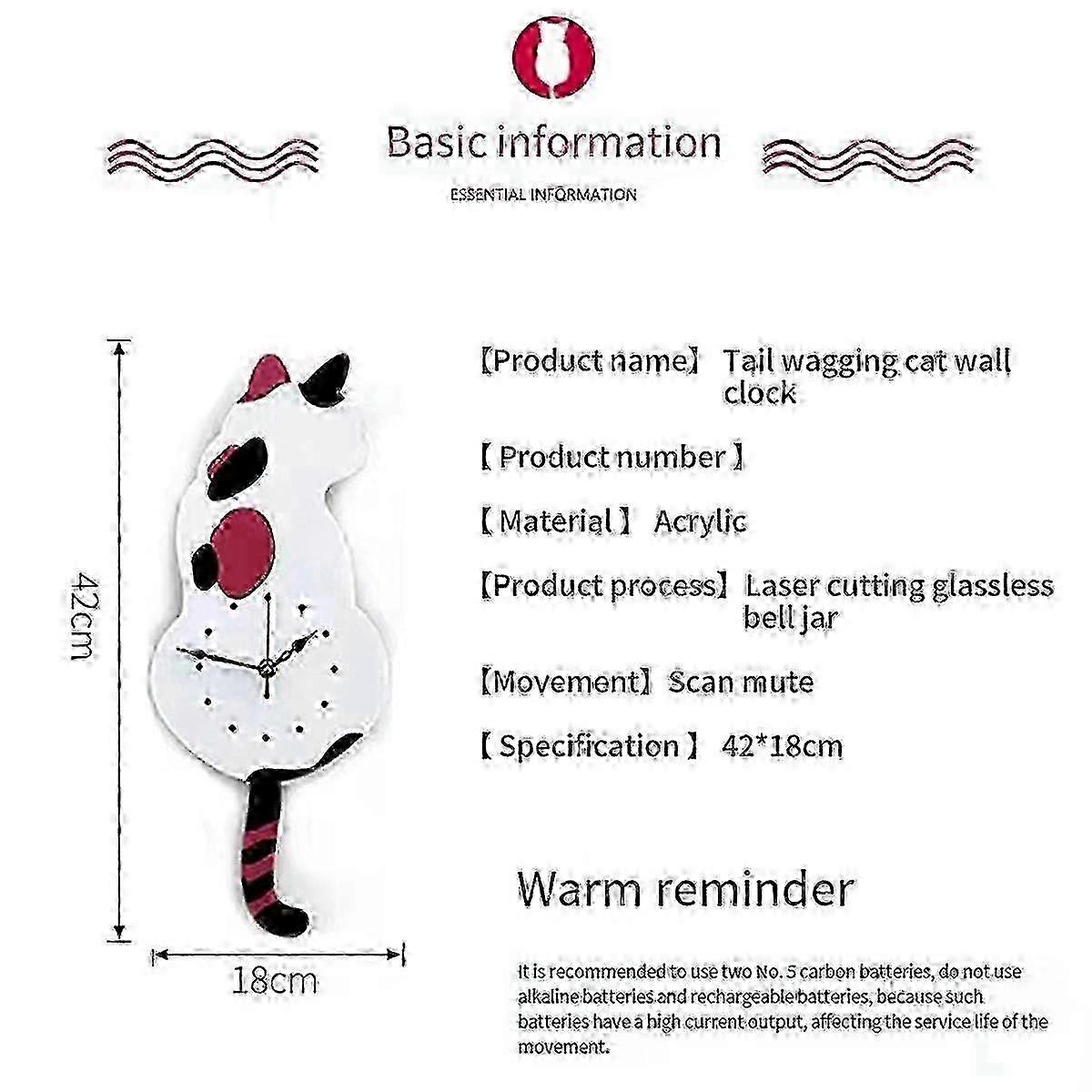 Moving Pendulum Cat Clock for Hallway, Black Cat Swinging Tail Wall ...