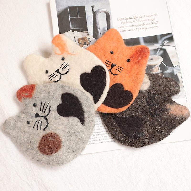 4 Pcs Cat Felt Coasters 5 x 5.5 Cat Shaped Felted Wool Coasters Cute ...