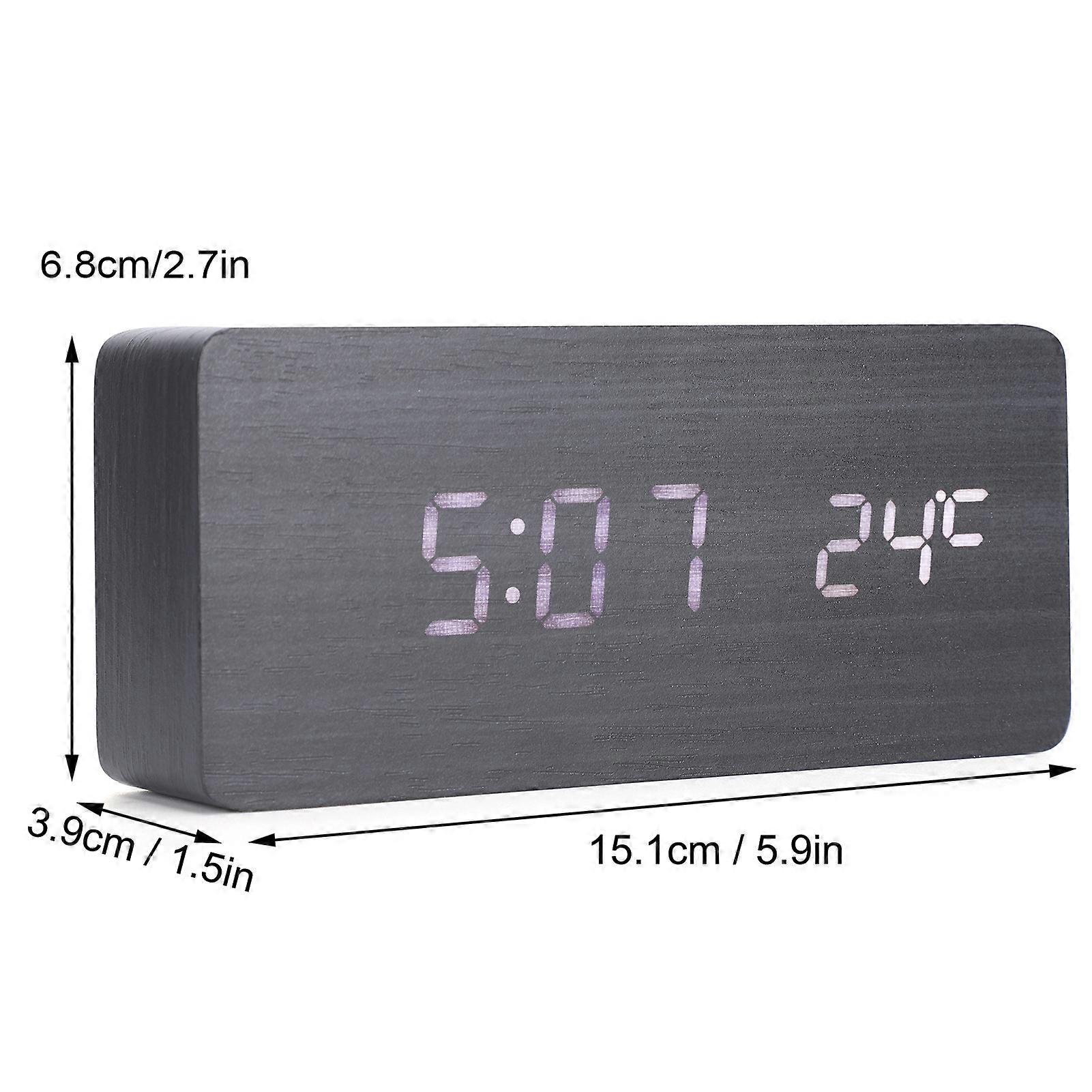 LED Voice Control Digital Alarm Clock Time Date Temperature Display ...