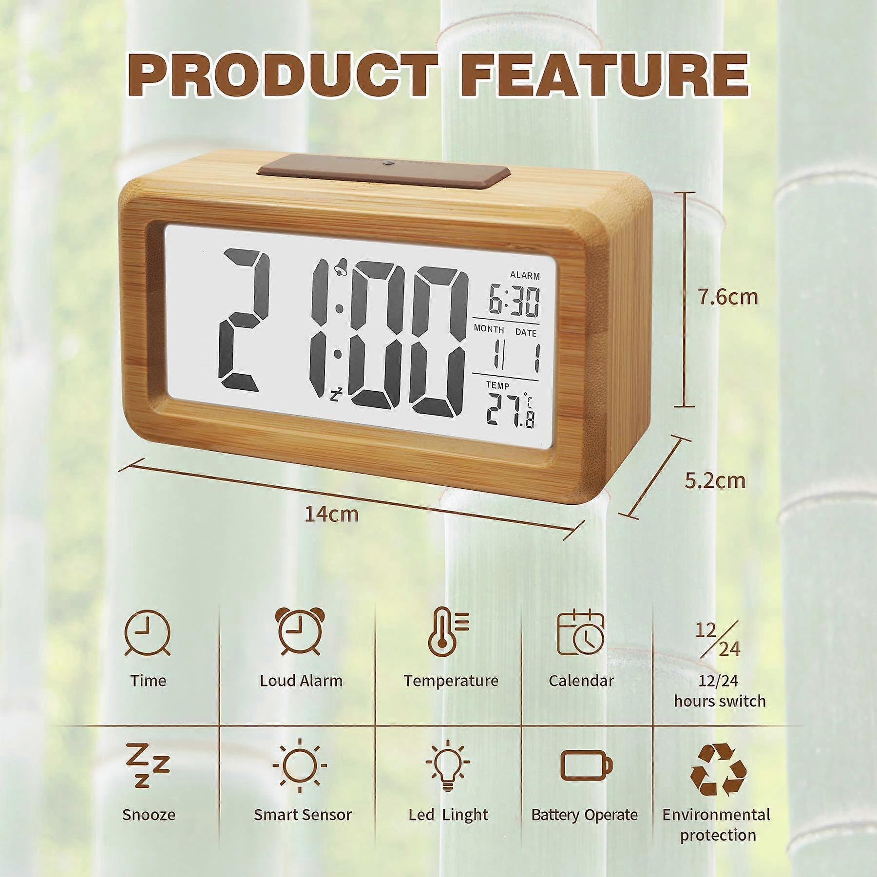 2024 New Wooden Digital Alarm Clock, Large LED Display, 12/24 Hours ...