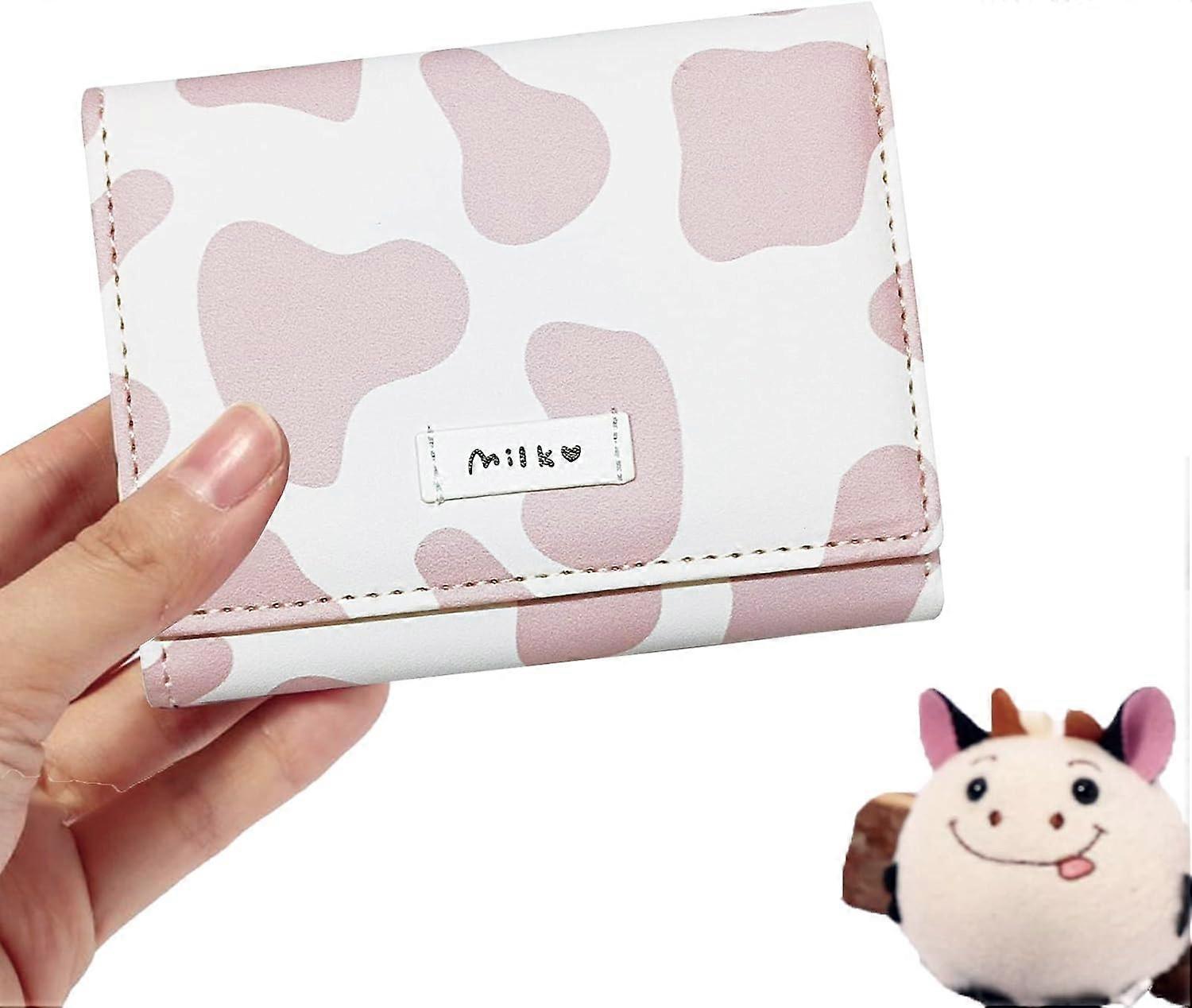Women Girls Wallet Cute Cow Print Tri-Fold Wallet PU Leather Purse Slim ...
