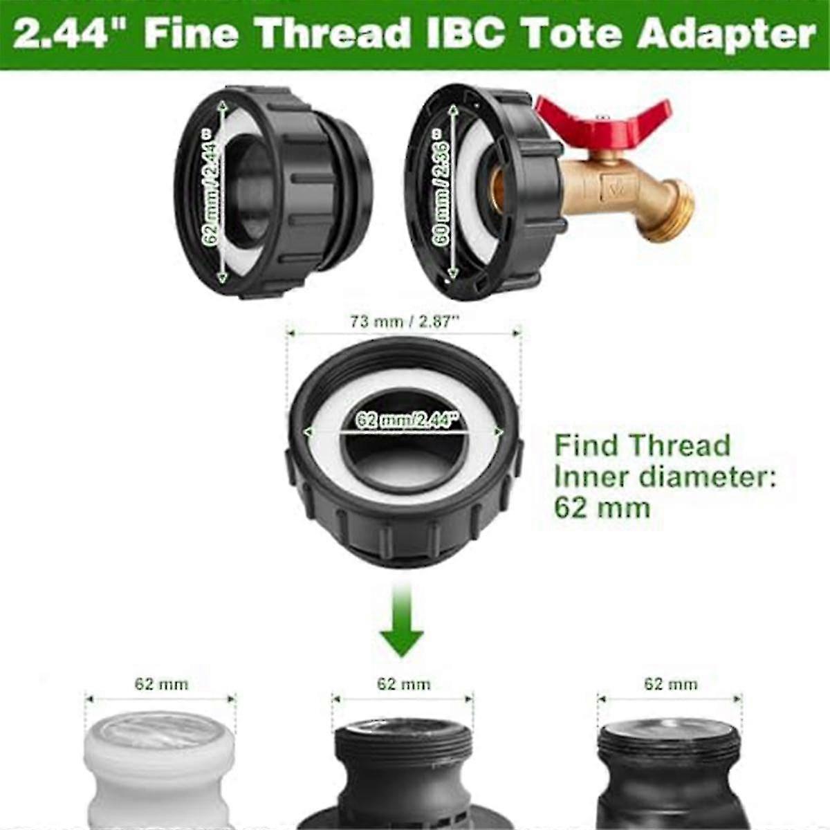 Ibc Tote Bag Adapter, 2.44 Inch Fine Thread Adapter, Fits 275-330 ...