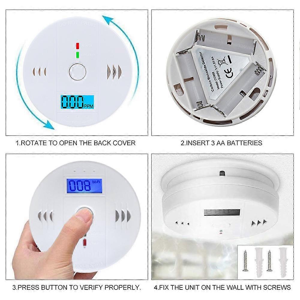 Carbon Monoxide Detector 3 Pack CO Alarm Detector Battery Operated for ...