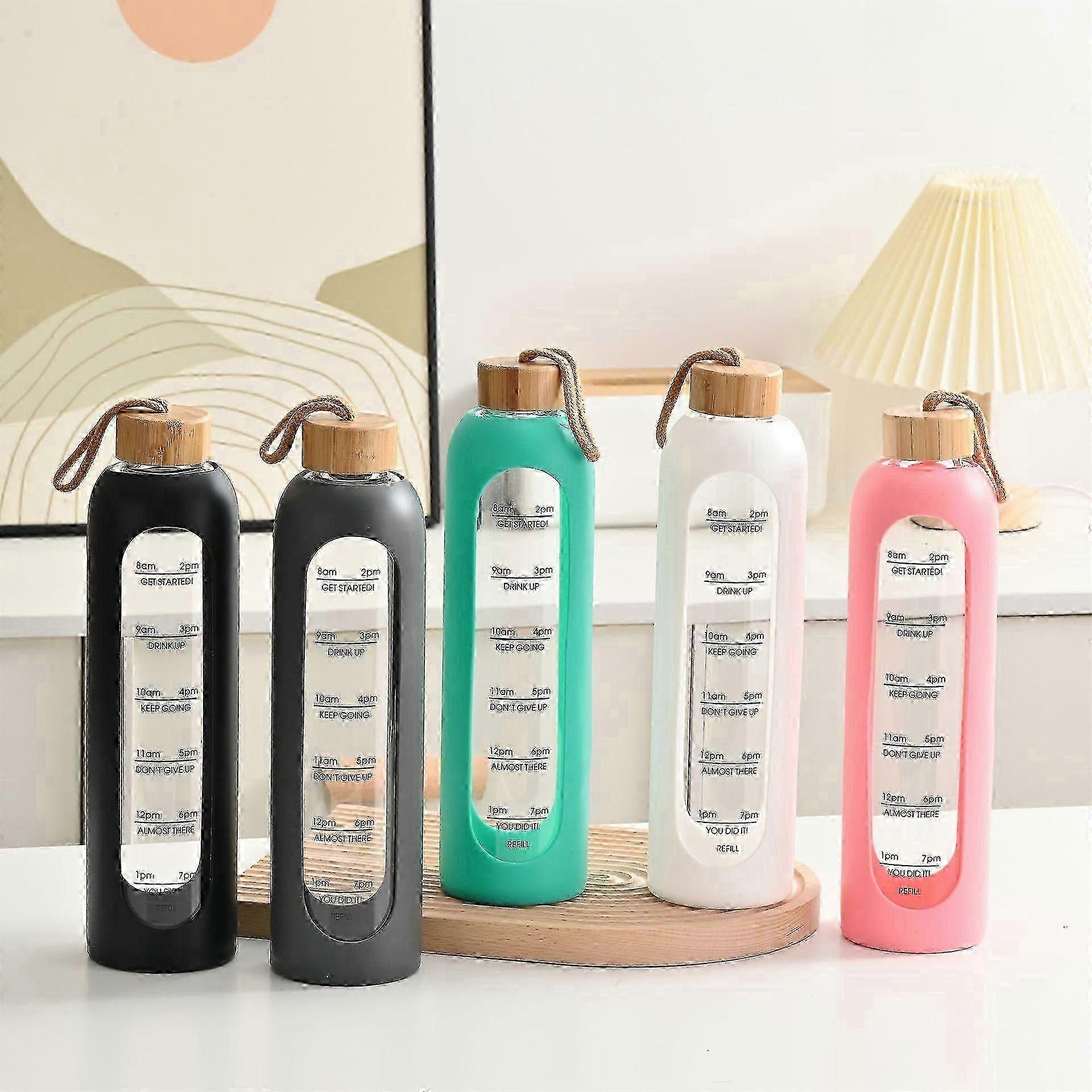 Glass Water Bottle with Silicone Sleeve Water Bottle with Time Markers ...