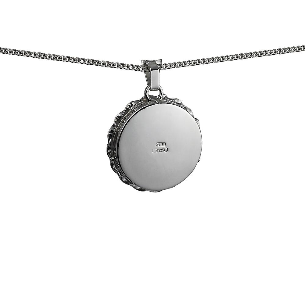 Silver 22mm plain twisted wire edge flat round Locket with a curb Chain ...