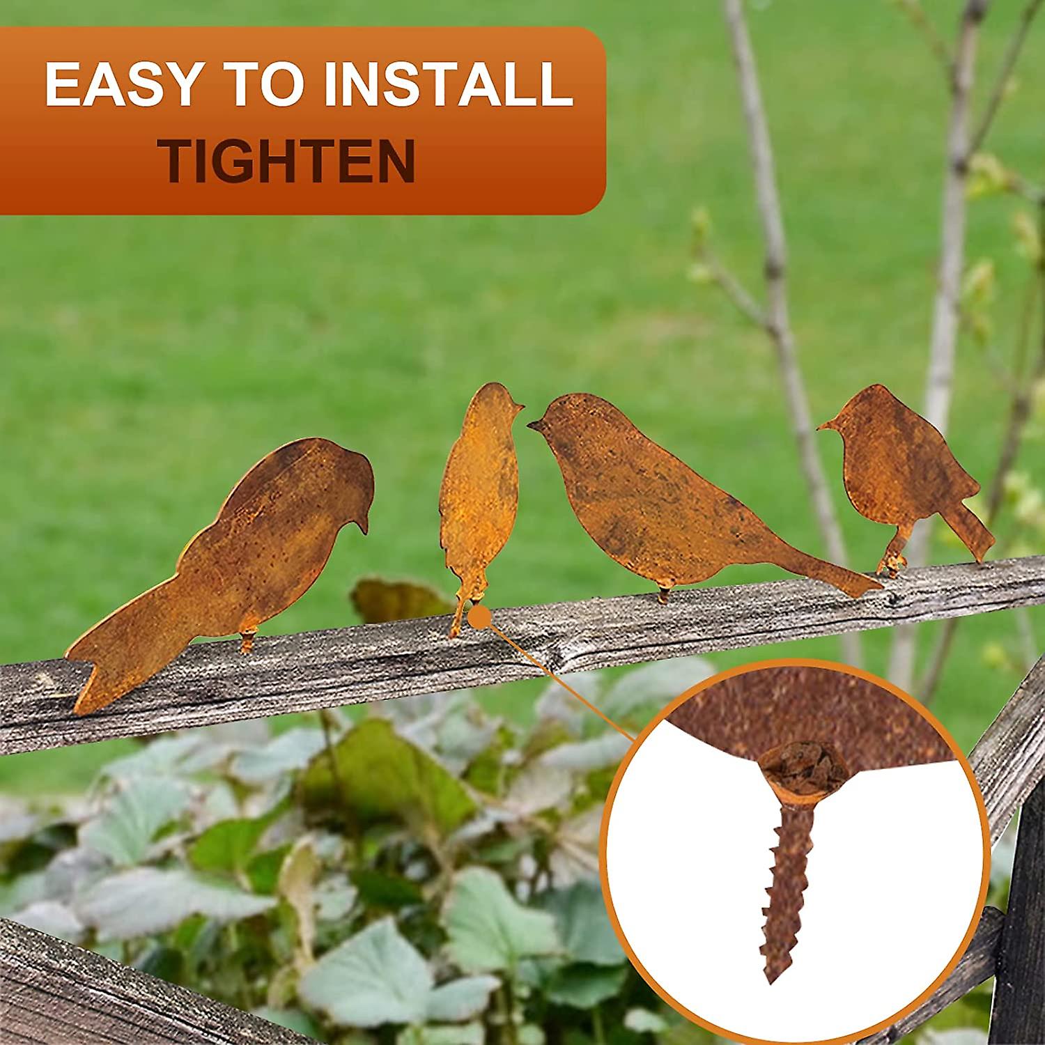 Rusty Metal Garden Stake, 4PCS Rusty Birds with Screws, Rusty Metal ...