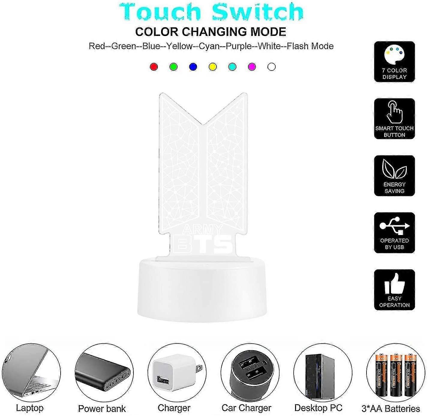 Kpop Bts Bangtan Boys 7 Colors Led Acrylic Night Light Kids Bedside ...