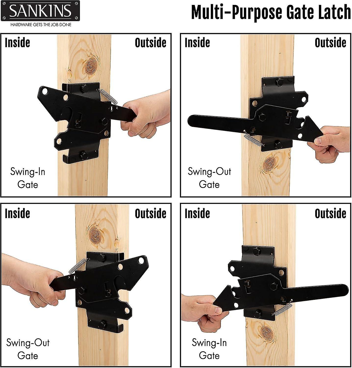Self-locking Gate Latch Heavy Duty compatible Wooden Fence, Post Mount ...